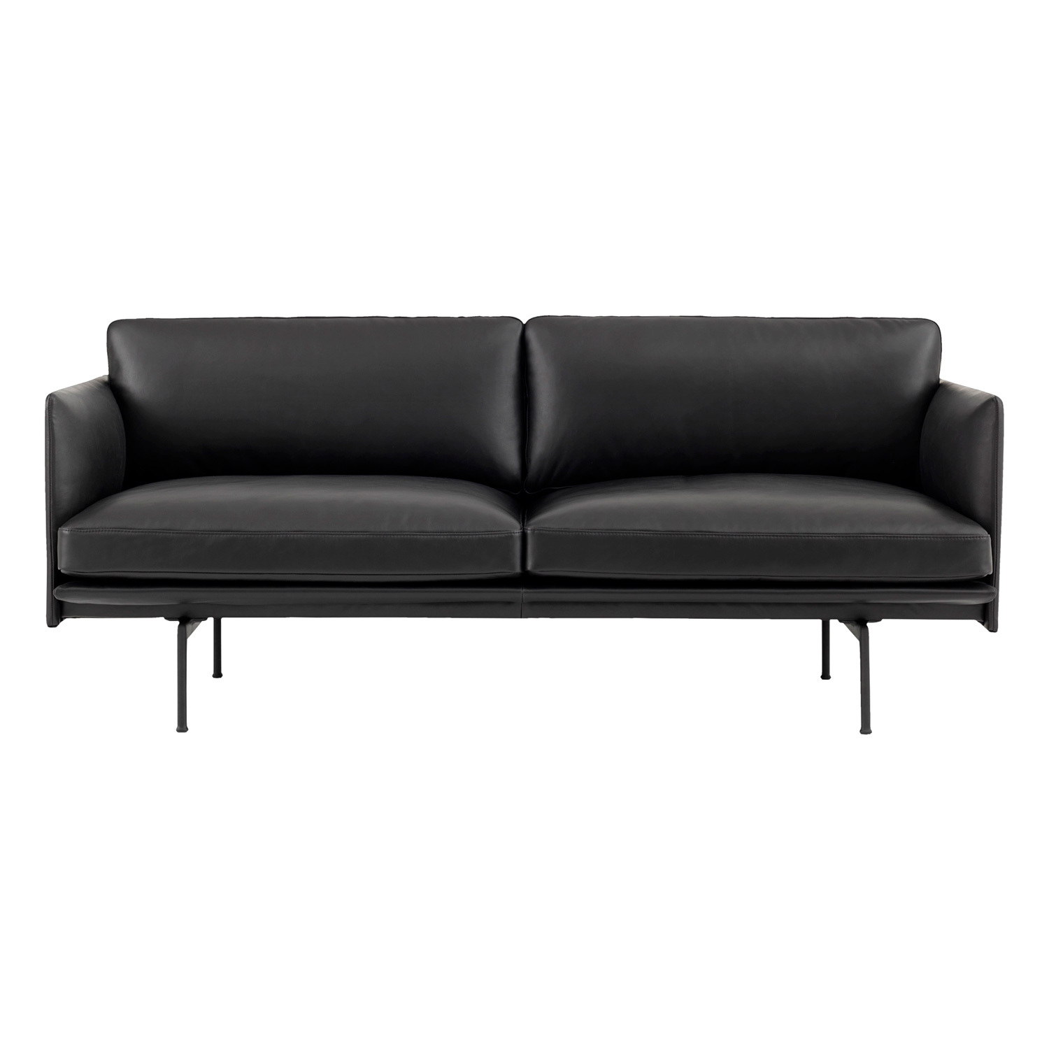 Muuto Outline sofa, 2-seater, black metal - Refine leather black ...