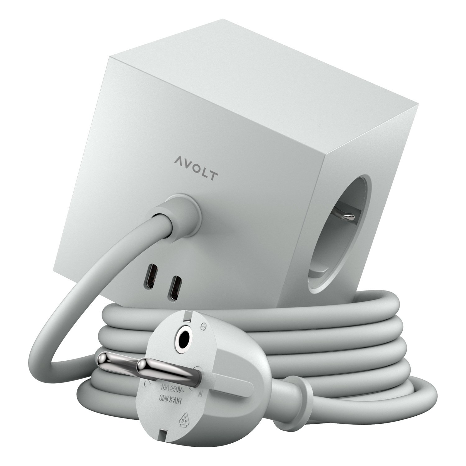 Avolt Square 1 USB-C extension cord, 3 m, Gotland gray | Finnish Design ...