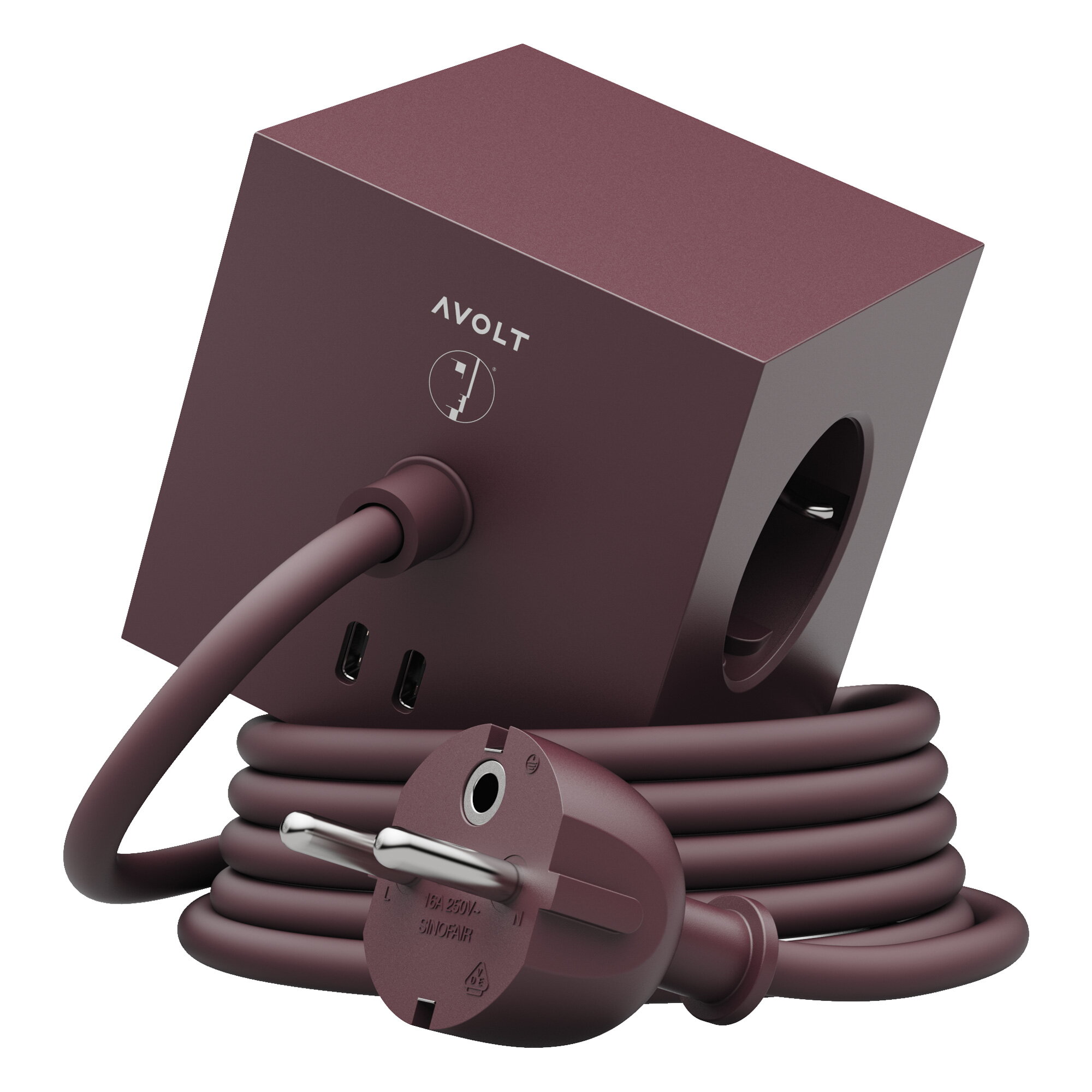 Avolt Square 1 USB-C extension cord, 1,8 m, mulberry red, Avolt x ...