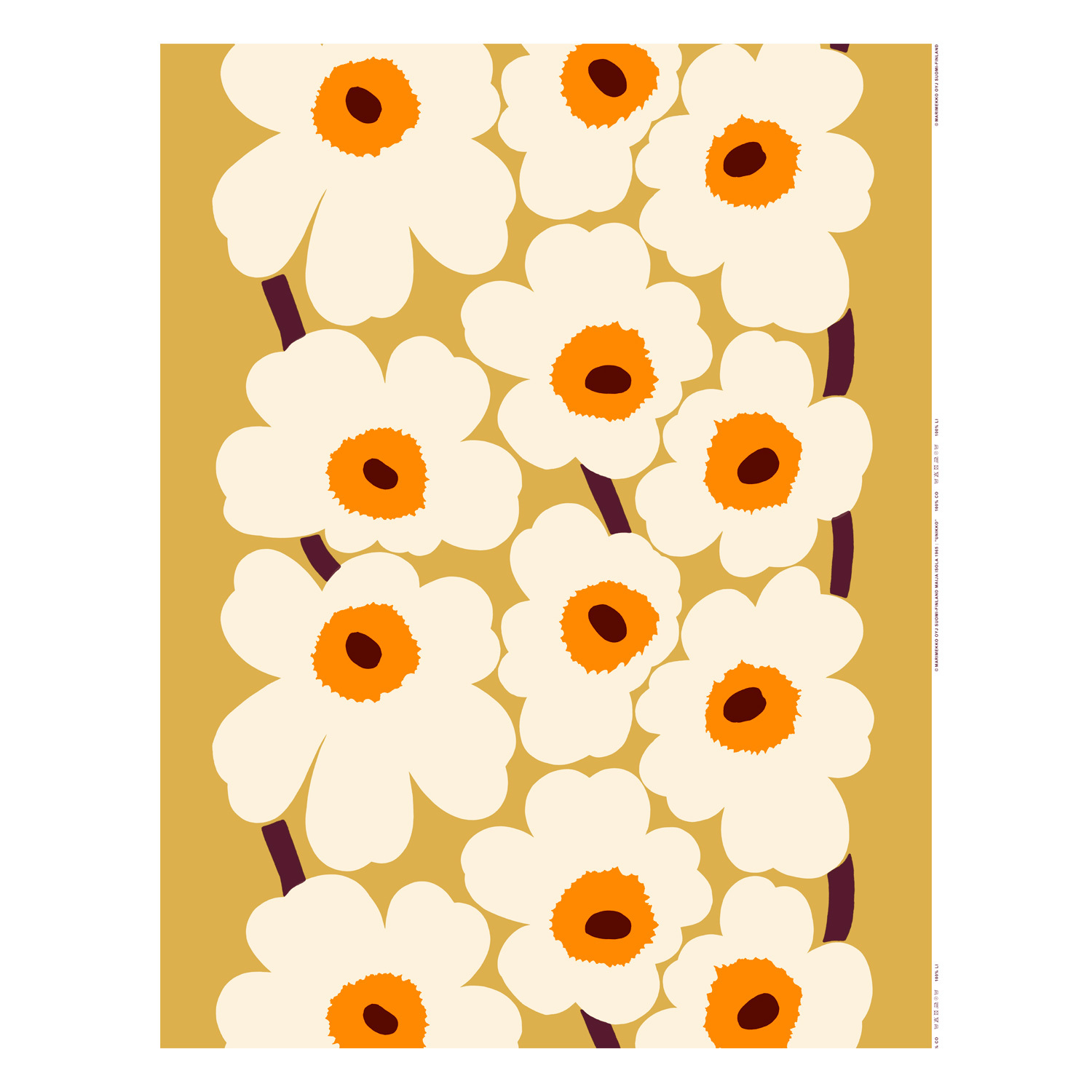 Marimekko Unikko cotton fabric, caramel - cream - warm orange | Finnish ...