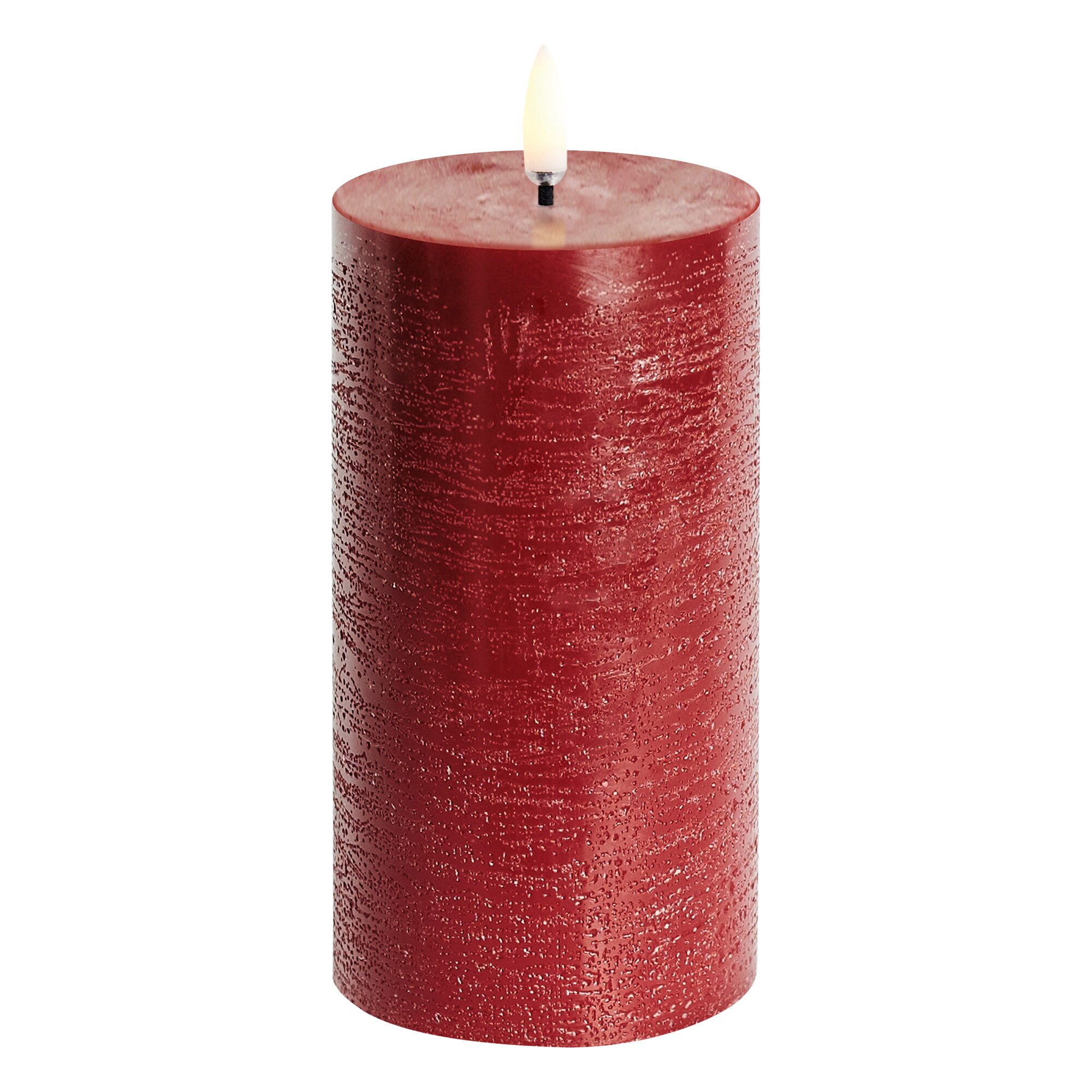 Uyuni Lighting LED pillar candle, 7,8 x 15 cm, rustic texture, carmine ...