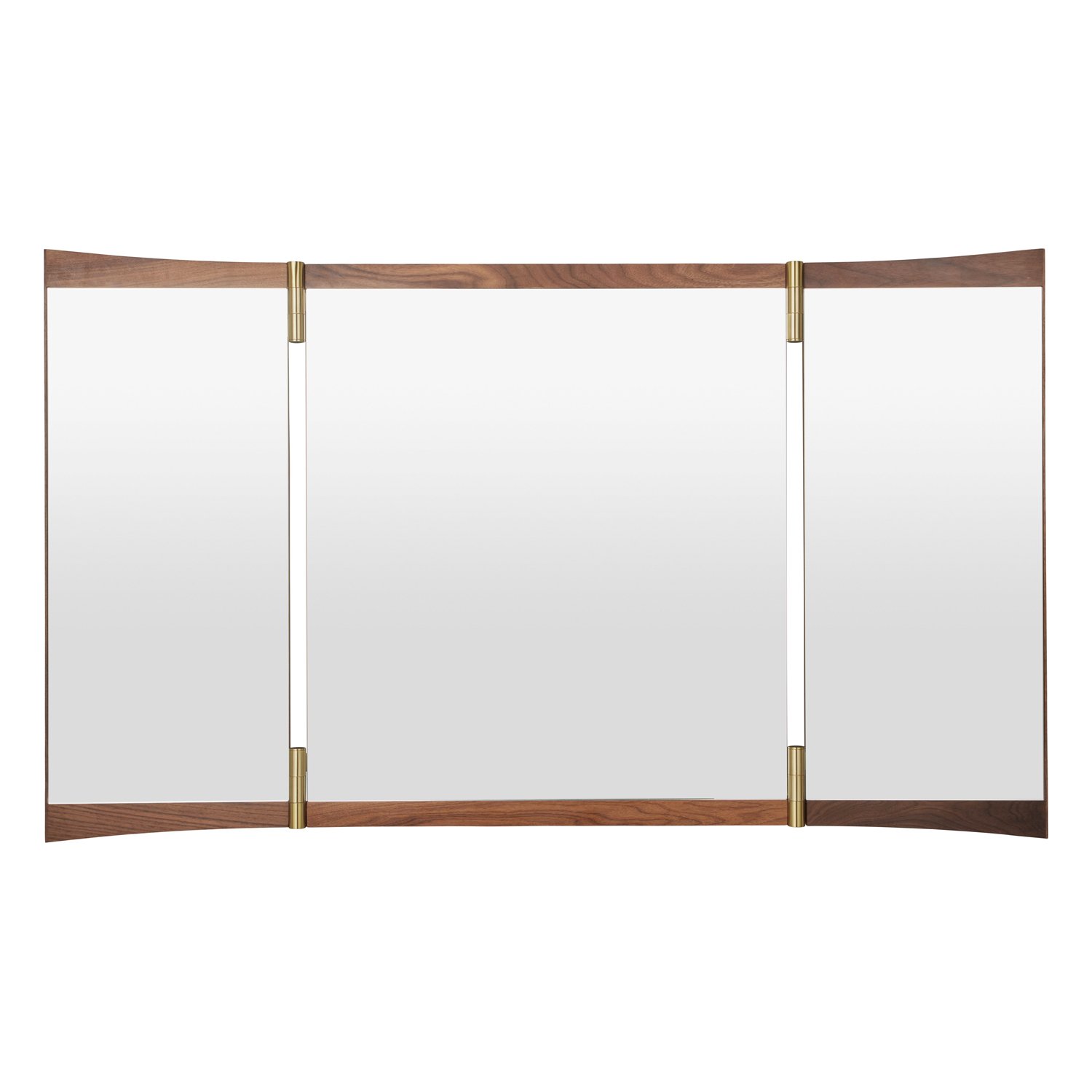 GUBI Vanity wall mirror, 3 panels, walnut - brass | Finnish Design Shop UK