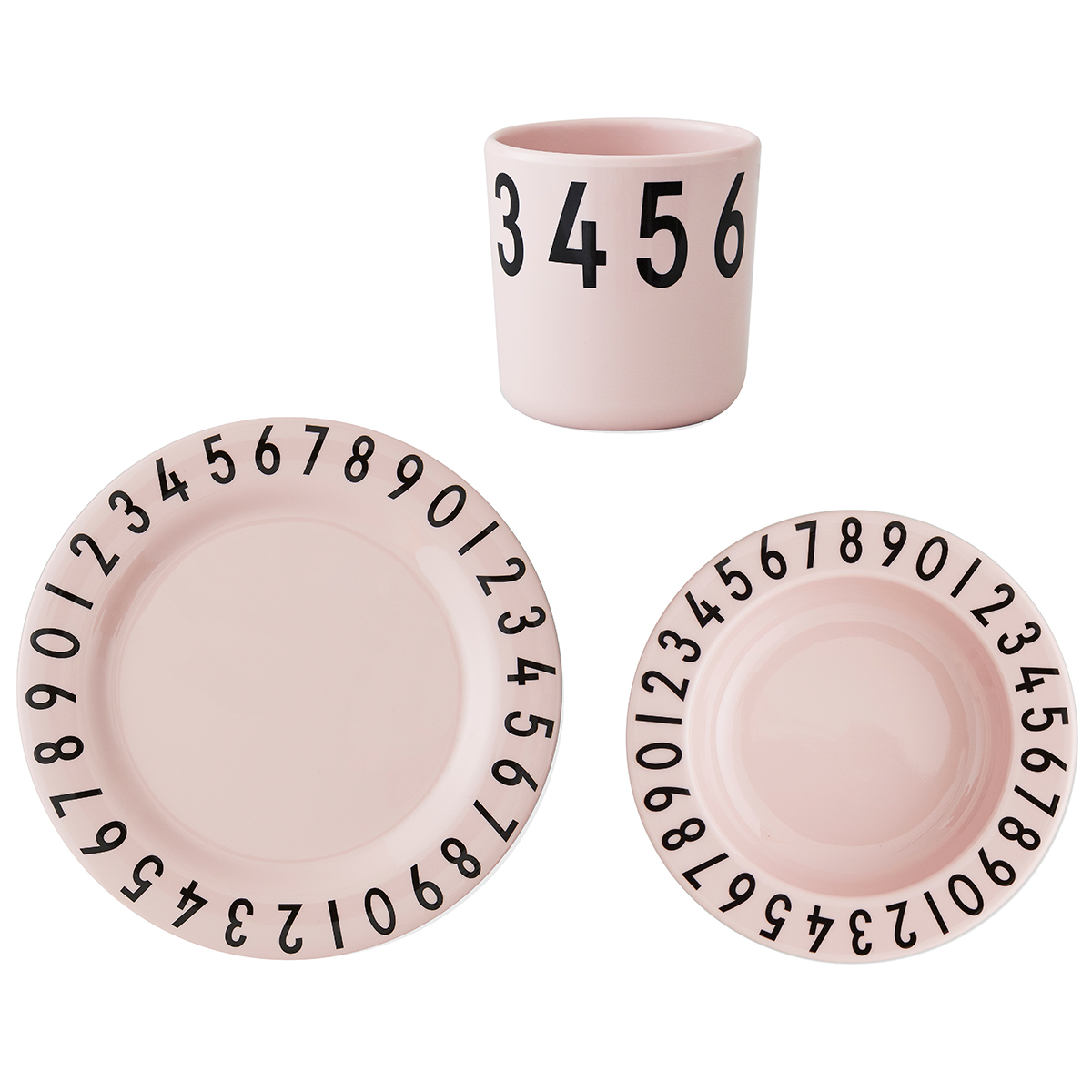 Design Letters The Numbers Melamiinilautaset Ja Muki Pinkki Finnish