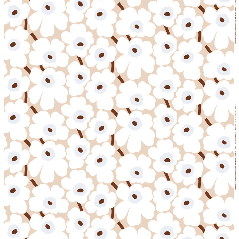 Marimekko Pieni Unikko fabric, beige - white - brown | Finnish Design Shop