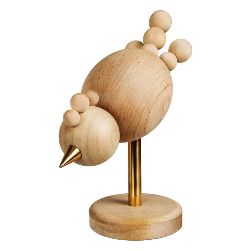 Aarikka Hen figurine, natural wood - brass | Finnish Design Shop