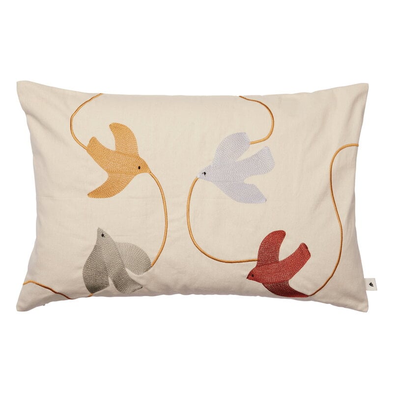 Ferm Living Swif Bird kirjailtu tyyny, 40 x 60 cm, monivärinen ...