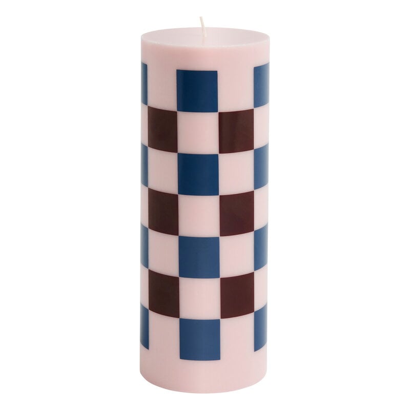 HAY Column candle, L, light pink - bordeaux - dark blue check | Finnish ...