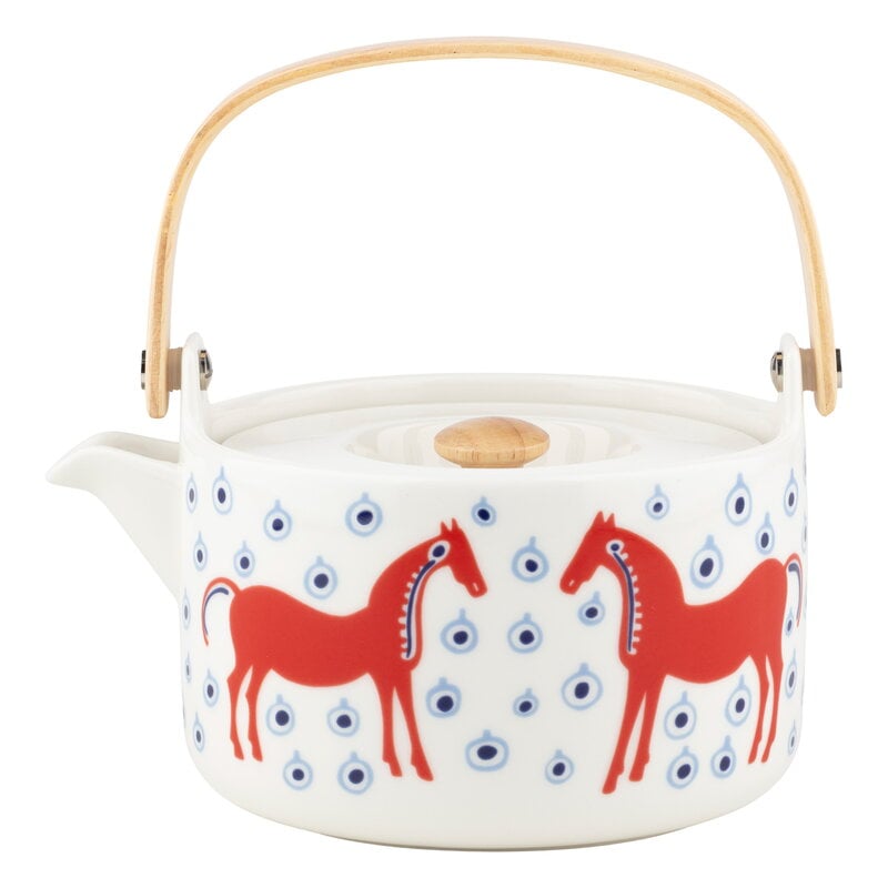 Marimekko Oiva - Musta Tamma tea pot, 0,7 L, off-white - orange red ...