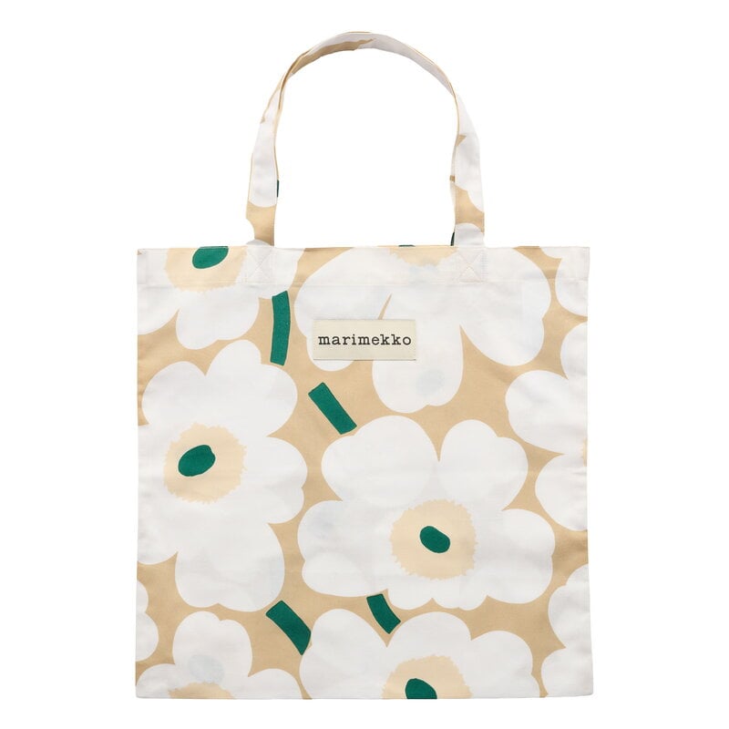 Marimekko Pieni Unikko bag, 44 x 43 cm, sand - white - hay - emerald ...