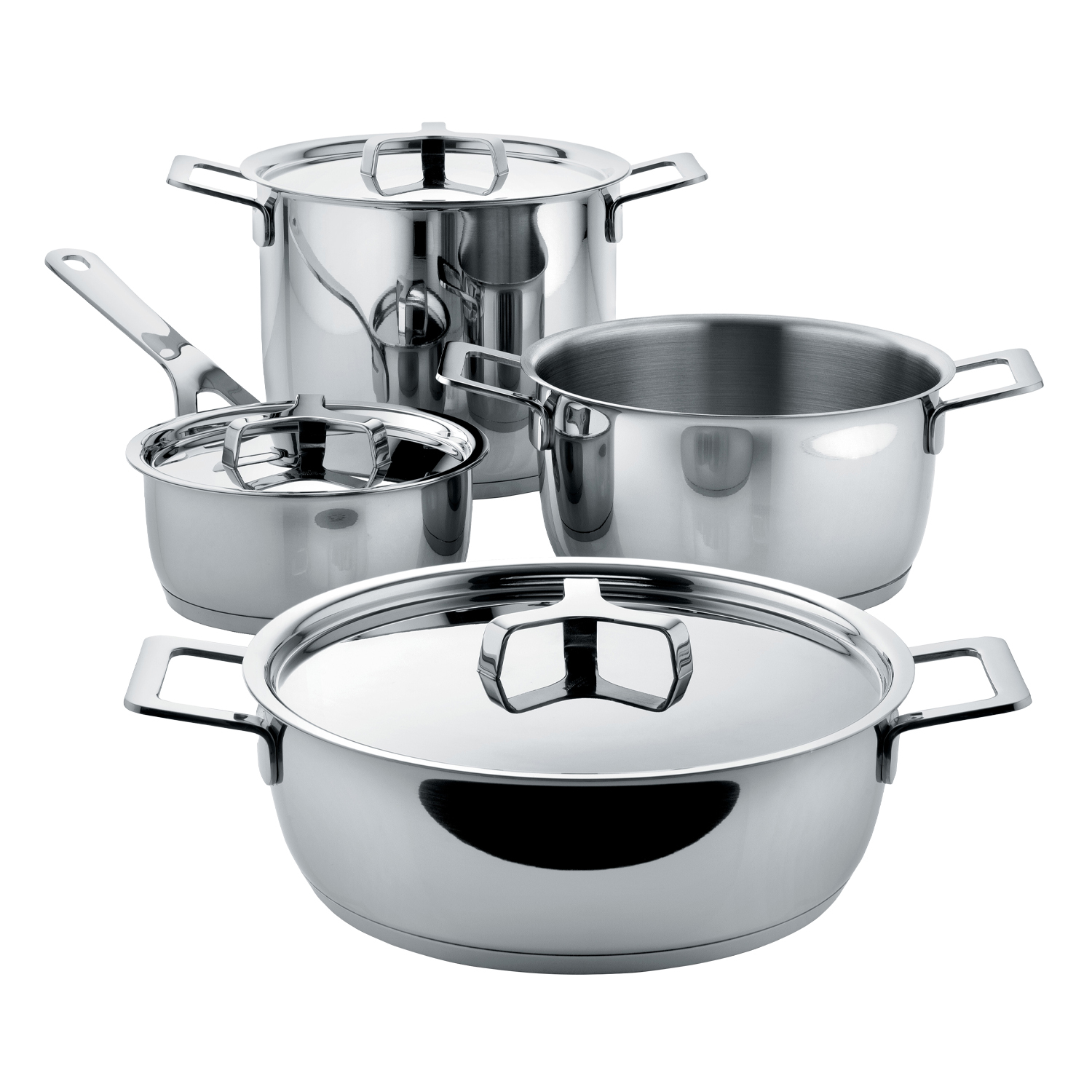 Alessi Pots&Pans cookware set, 4 pots with 3 lids | Finnish Design Shop UK